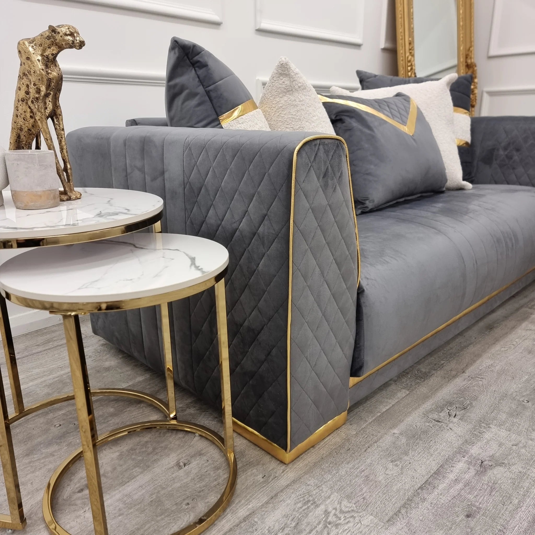 Empire 3 2 Seater Sofa Set Grey Gold